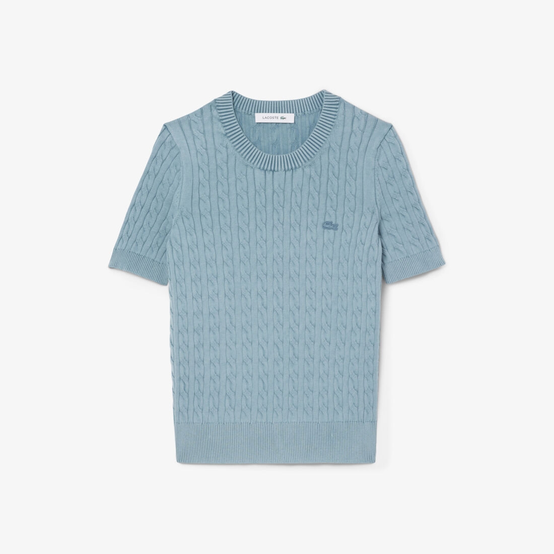 Washed Effect Cable Knit Sweater, Blue | LACOSTE UAE