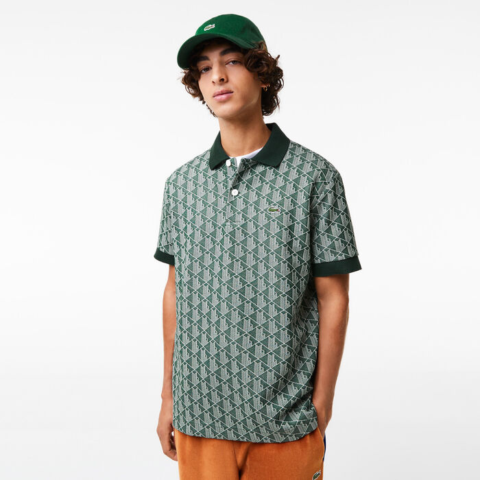 Buy Men's Classic Fit Monogram Print Contrast Collar Polo Shirt | Lacoste UAE