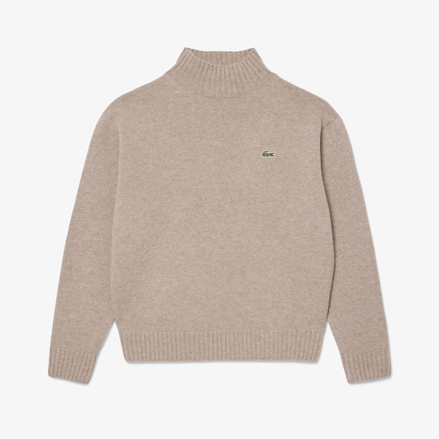 High Neck 3D Knit Cashmere Sweater, Beige | LACOSTE UAE